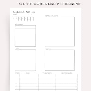 Customizable Meeting Notes Template – Printable A4 Agenda & Minutes ...