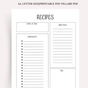 Recipe Book Template, Printable Recipe Journal & Planner, Blank Recipe ...