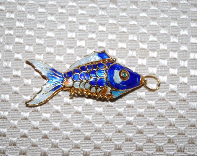 Vintage Blue Articulating Cloisonne Fish Charm Pendant - Etsy