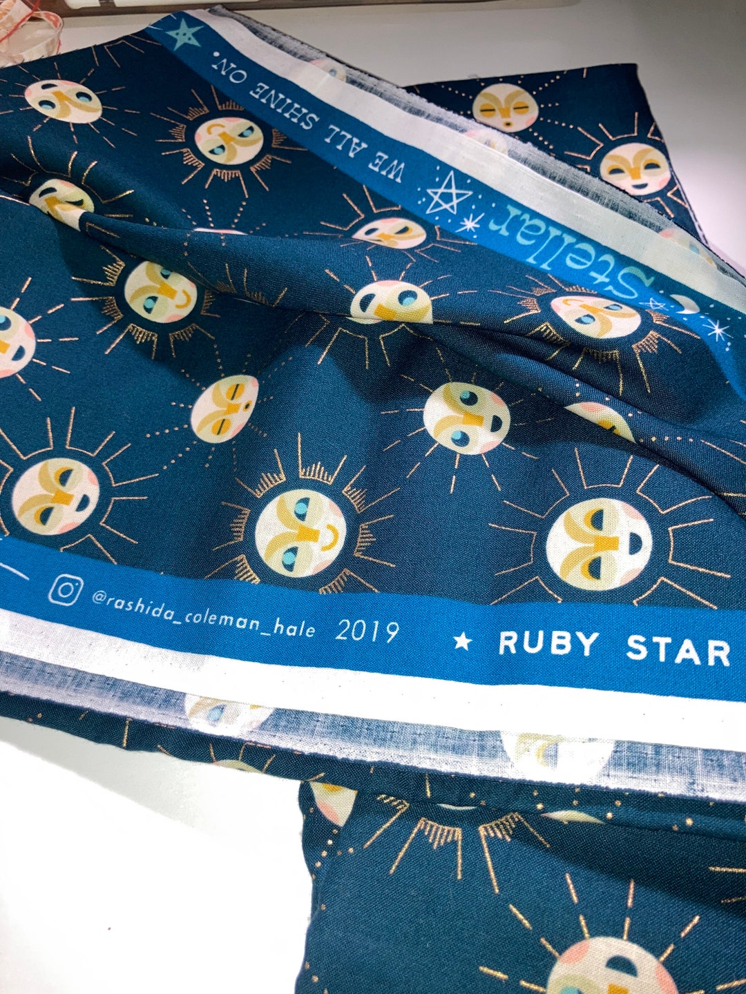 2 Yards Sunny Moon in Peacock Ruby Star Society From the Stellar Line ...