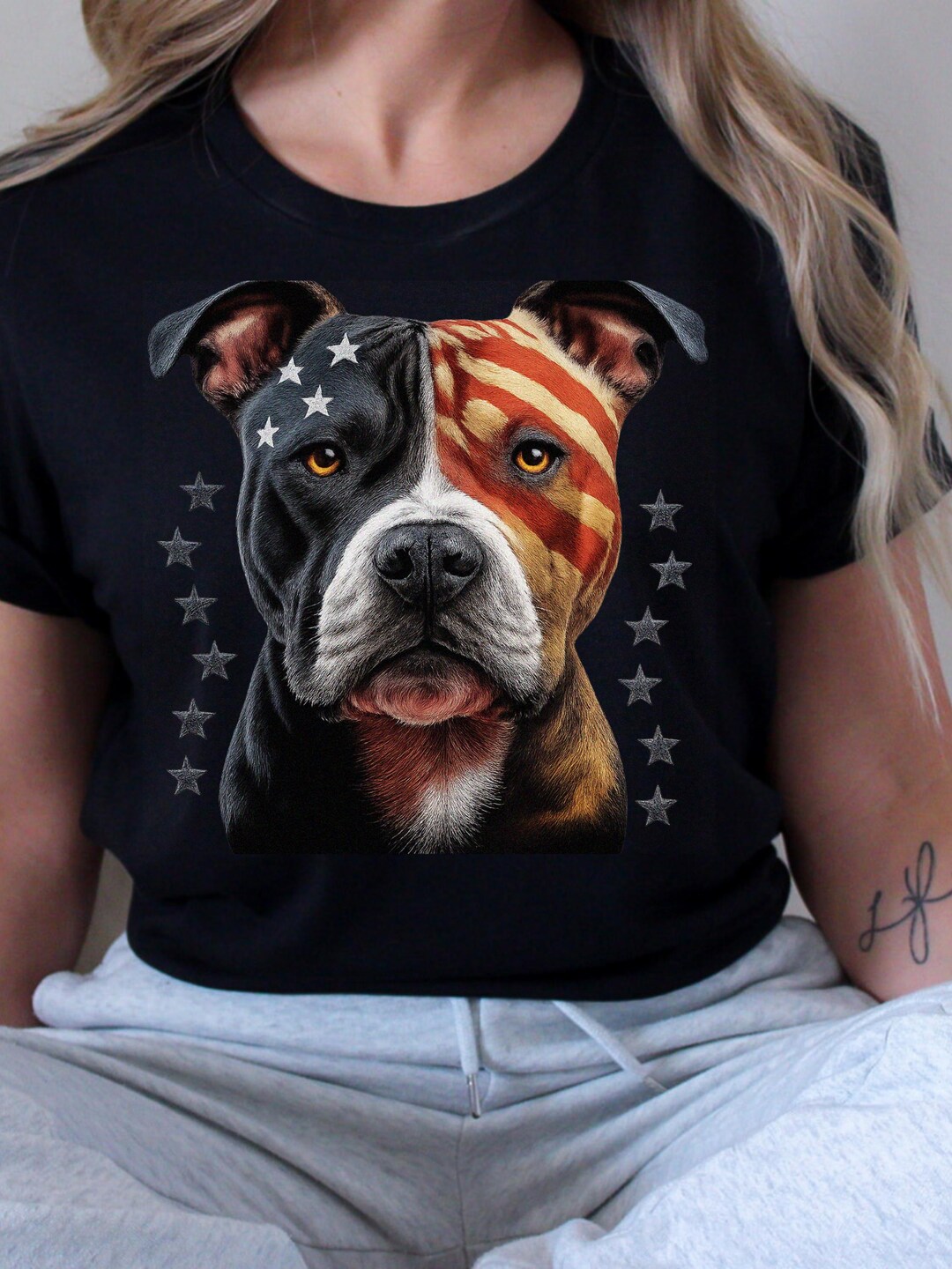 American Flag Pitbull Shirt, Patriotic Dog T-shirt, USA Gildan Tee ...