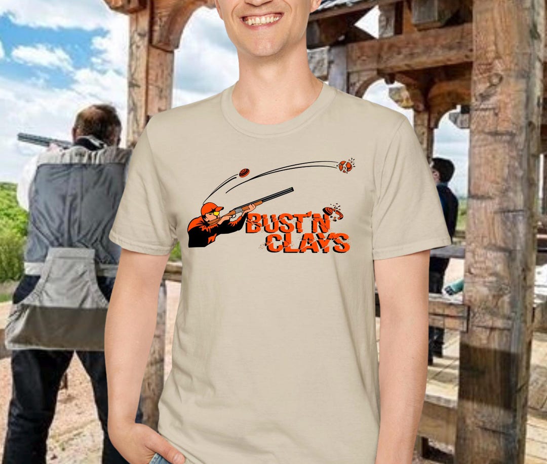 Bustin' Clays MALE DESIGN T Shirt Cotton Funny Shooting Tee, Clay ...