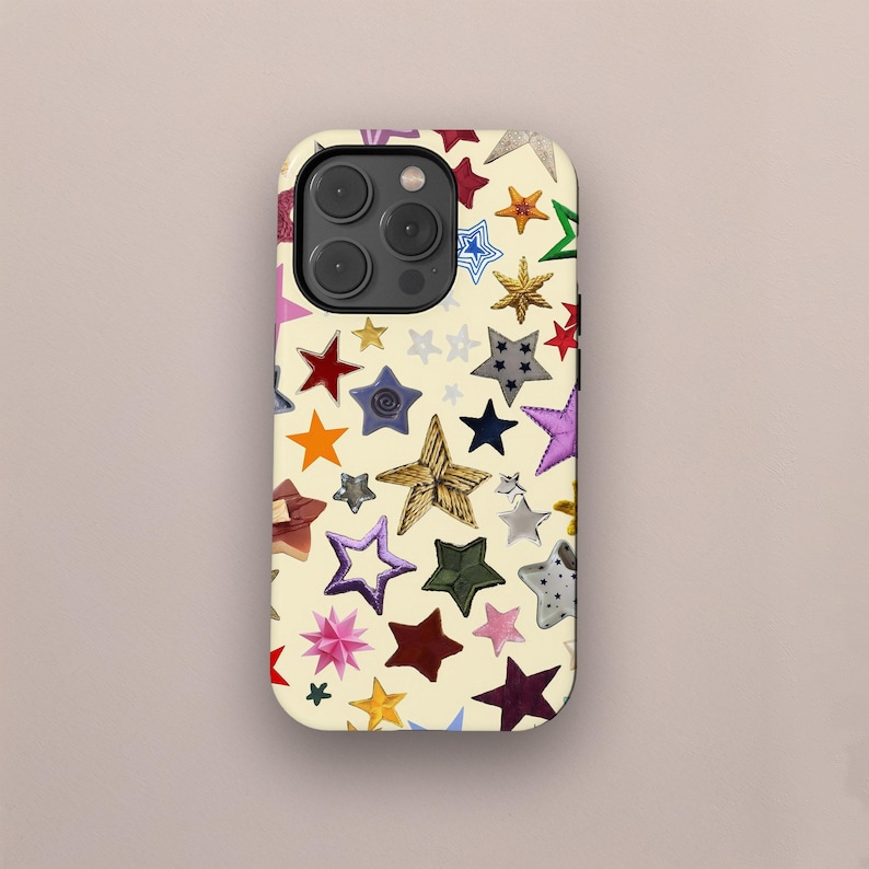 Whimsical Colorful Stars Collage Phone Case, Trendy Star Pattern Phone ...