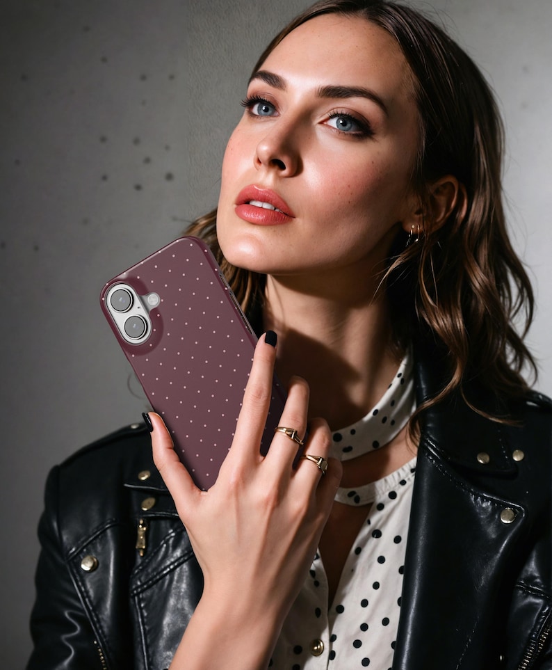 Burgundy Polka Dot Phone Case, Cute Trendy Aesthetic Phone Cover for ...