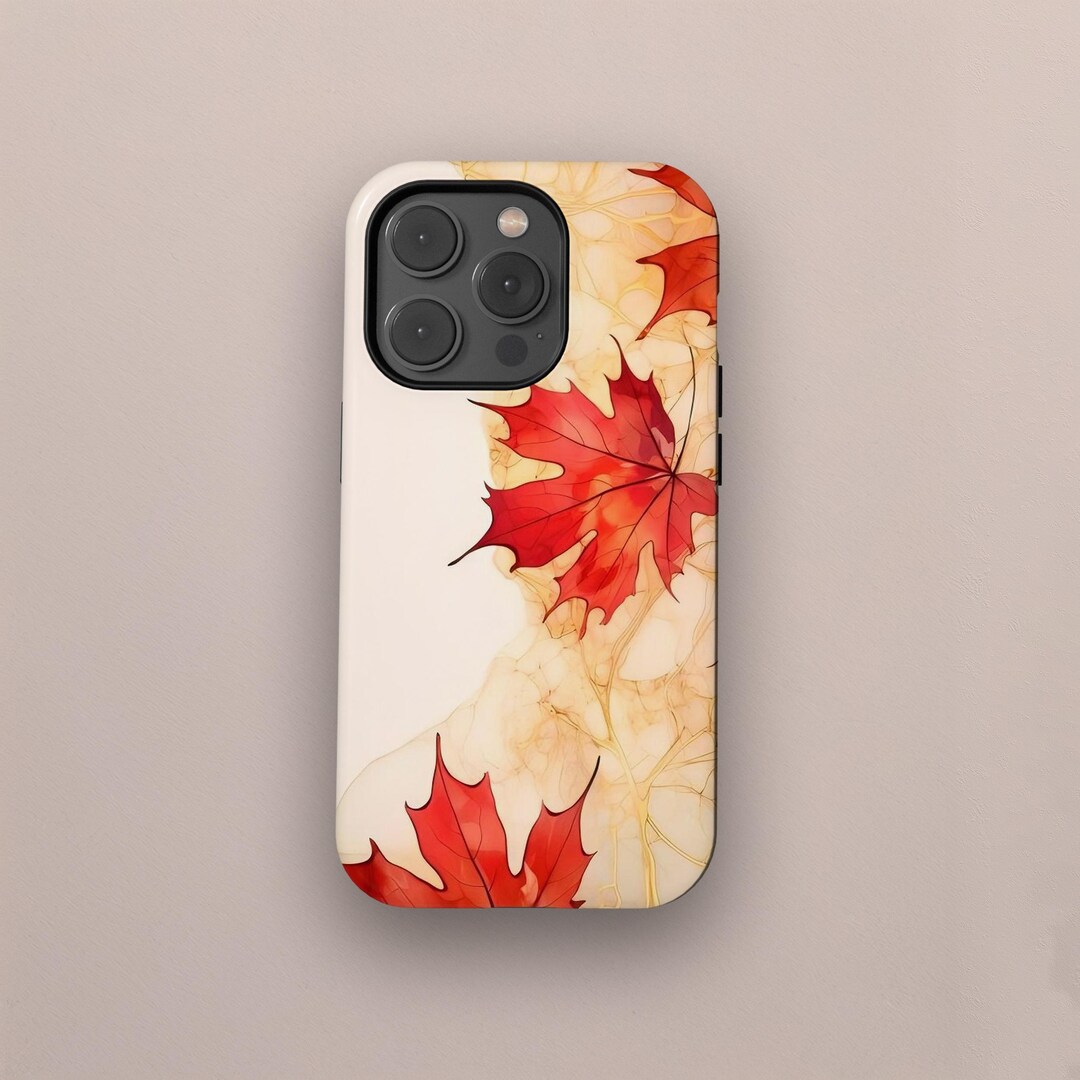 Maple Fall Leaves Aesthetic Stained Glass Phone Case for iPhone 16 15 ...