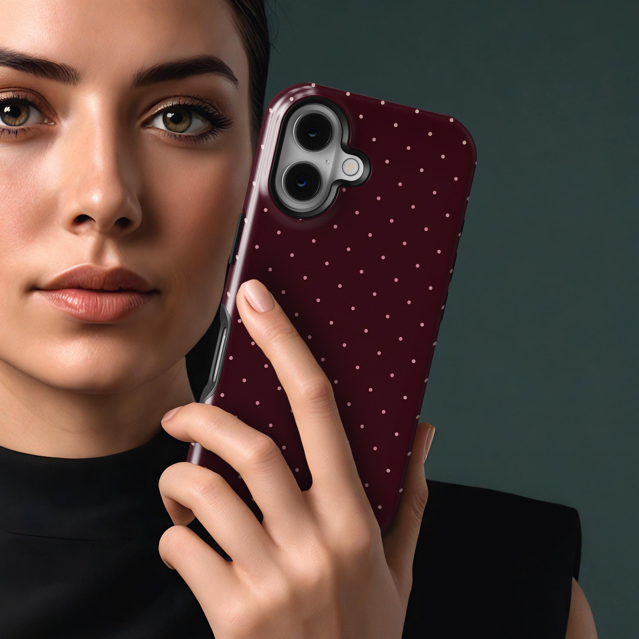 Burgundy Polka Dot Phone Case, Cute Trendy Aesthetic Phone Cover for ...