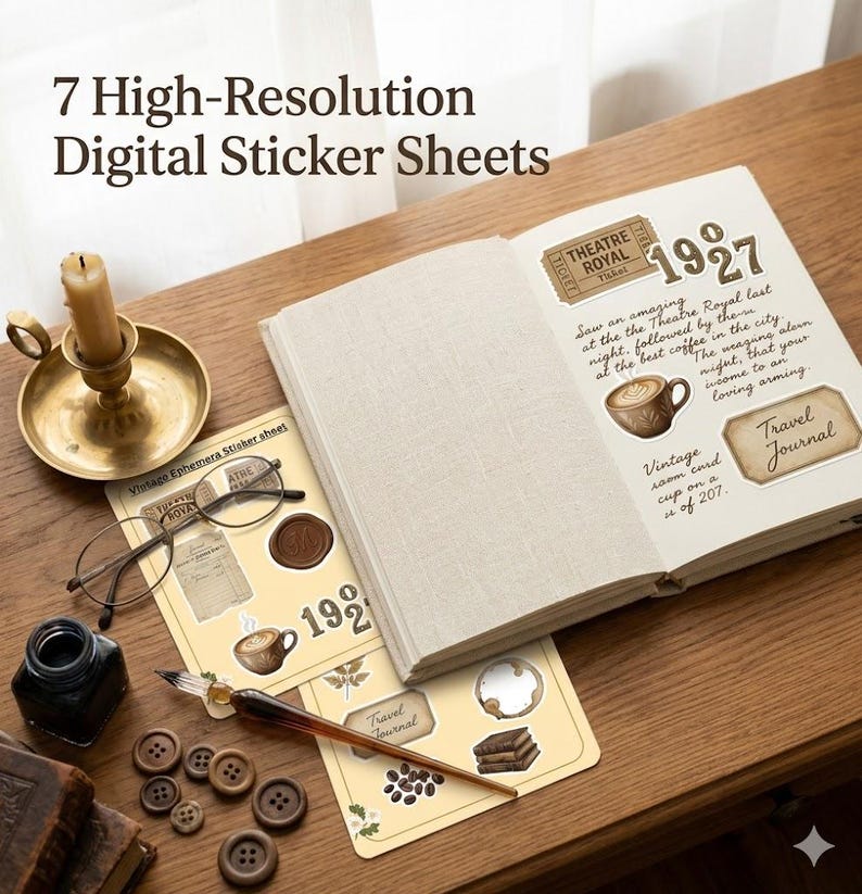 Vintage Ephemera Sticker Bundle, Junk Journal Stickers, Printable ...