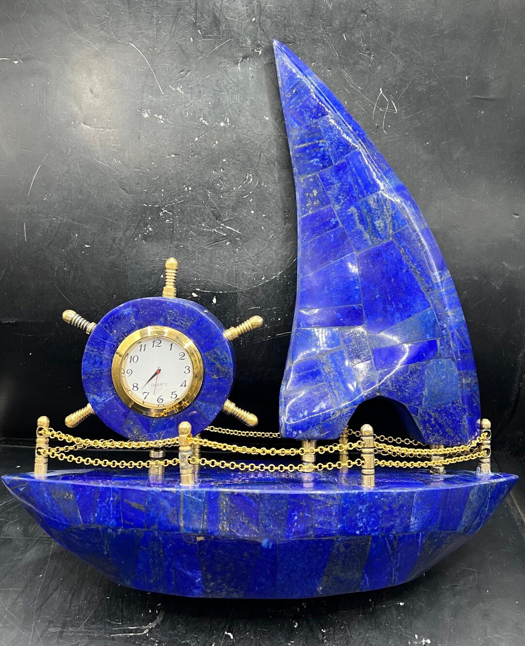 Lapis Lazuli Ship With Clock | Handmade Afghan Royal Blue Gemstone ...