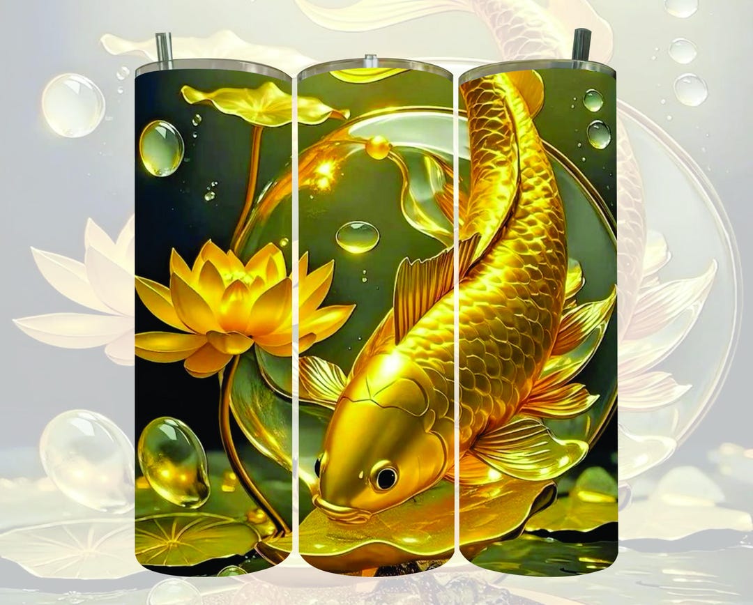 Golden Koi Fish Tumbler Wrap | Lotus Pond PNG (digital Download) - Etsy
