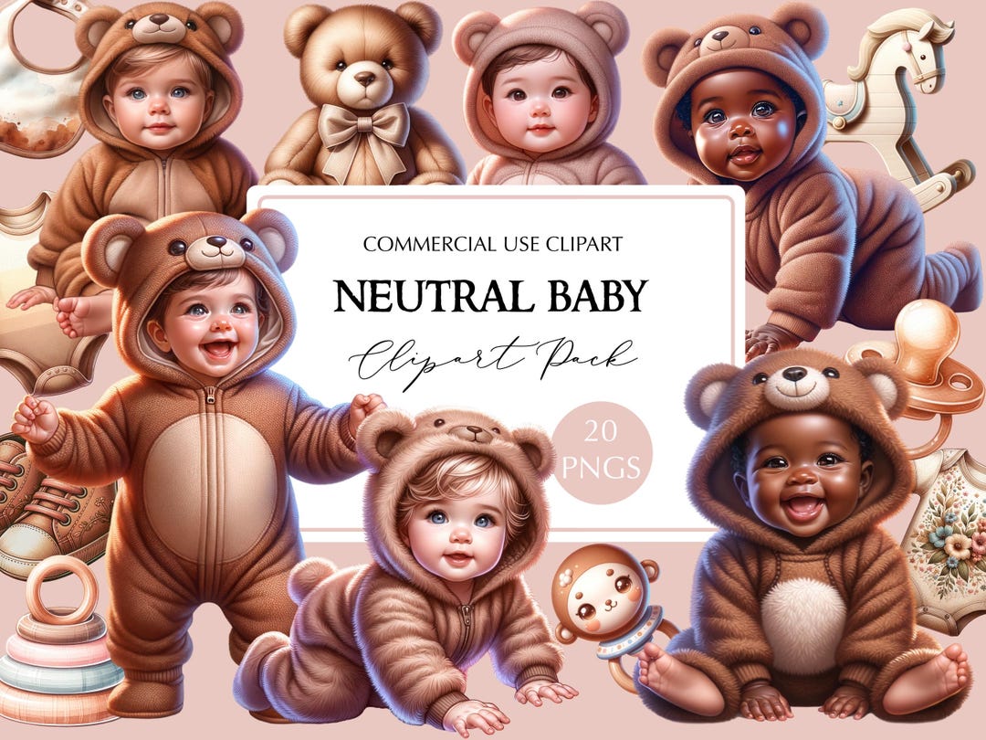 Neutral Baby Clipart, Baby Teddy Bear Clipart, Nursery Graphics, Beige ...