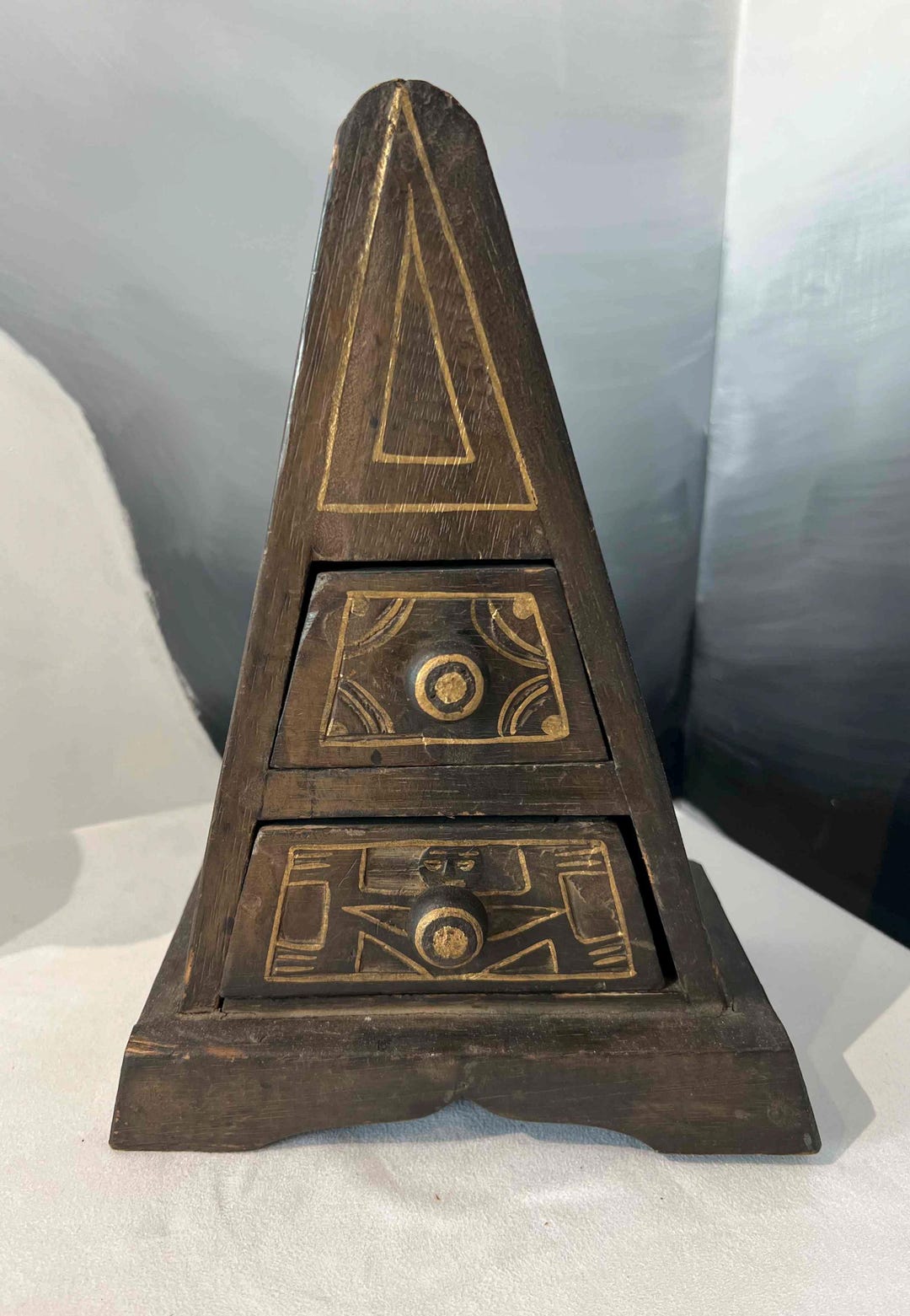Wooden Pyramid Drawers Tribal Carvings - Etsy