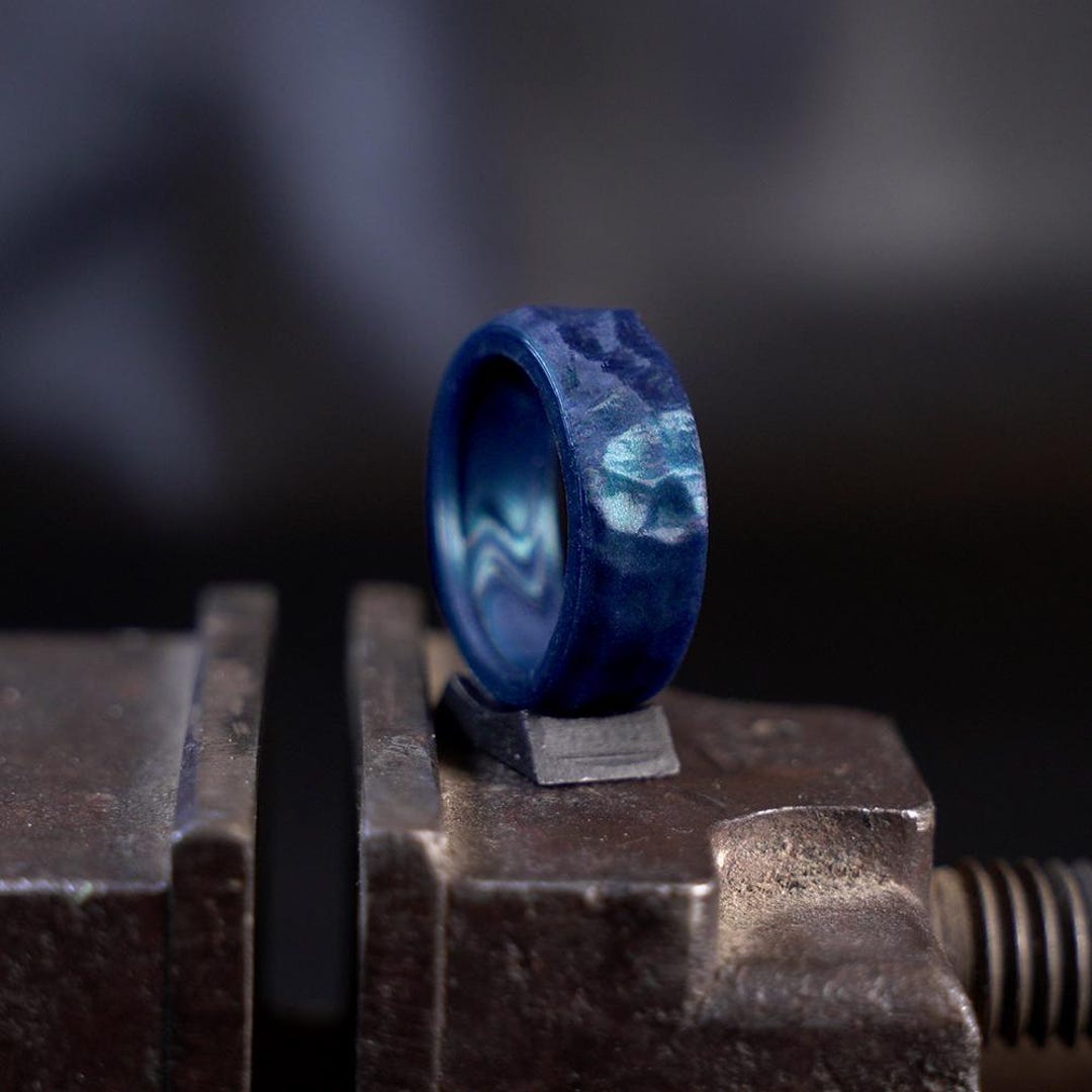 Rustic Hammered Silicone Ring: Deep Water Blue Wedding Band - Etsy