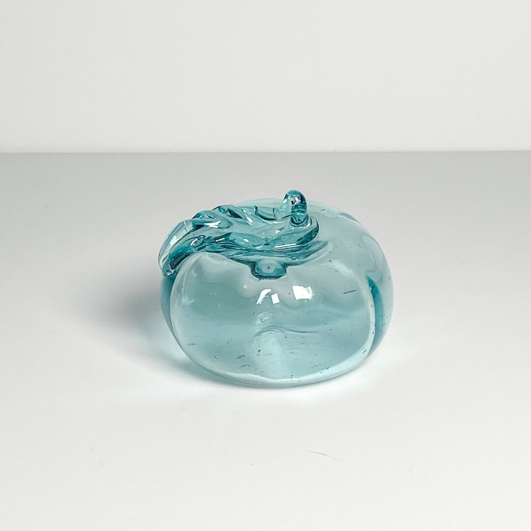 Light Blue Glass Apple Hand Blown Paperweight With Stem and Leaf ...