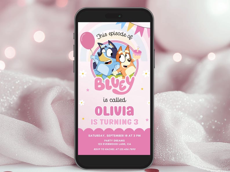 Bluey Girl Birthday Evite, Bingo Text Invite Editable, Pink Birthday ...
