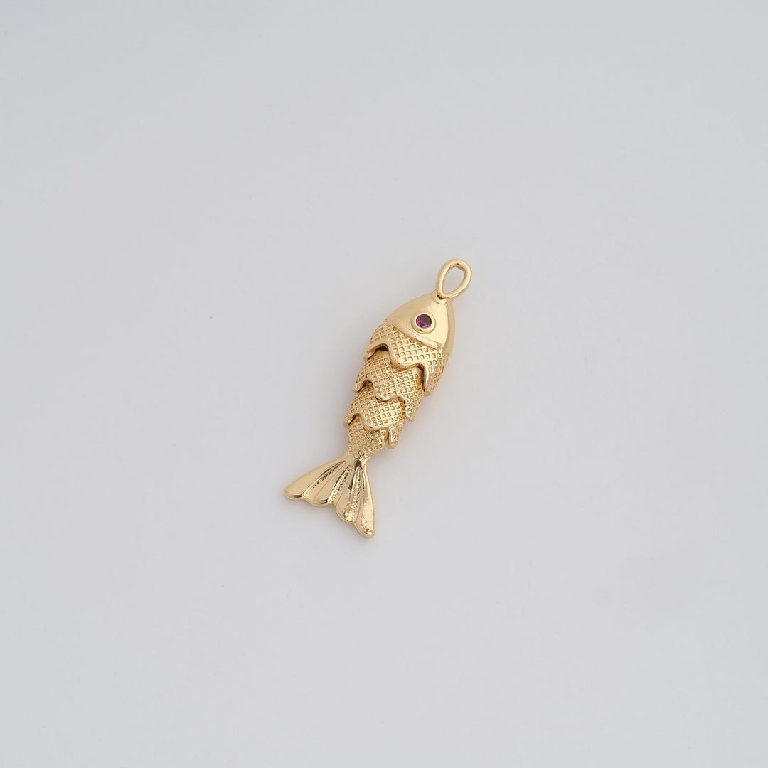18K Gold Filled Movable 3D Articulated Fish Pendant Dainty CZ Fish ...
