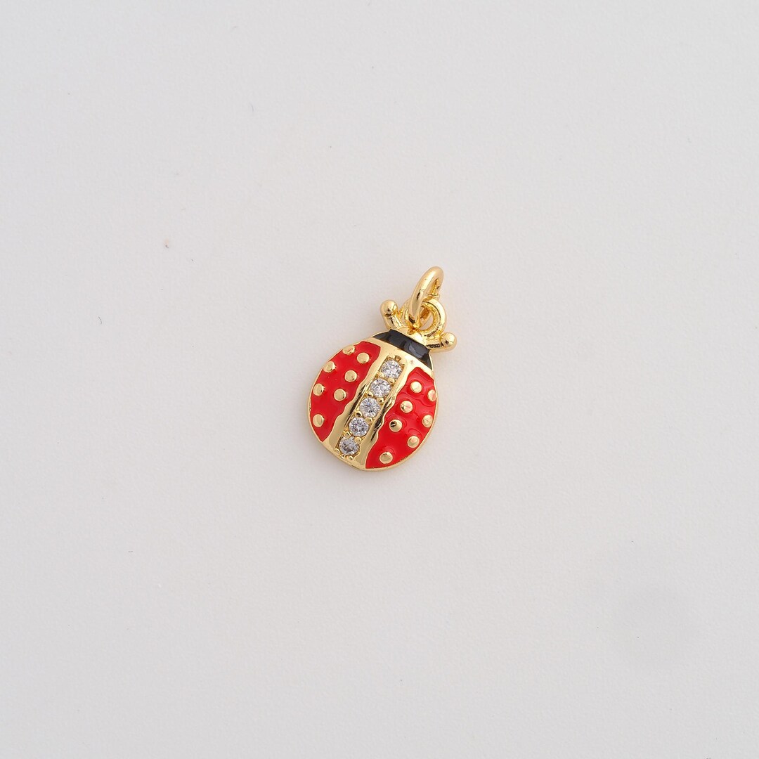 18K Gold Filled CZ Ladybug Pendant Dainty Enamel Insect Charms for DIY ...