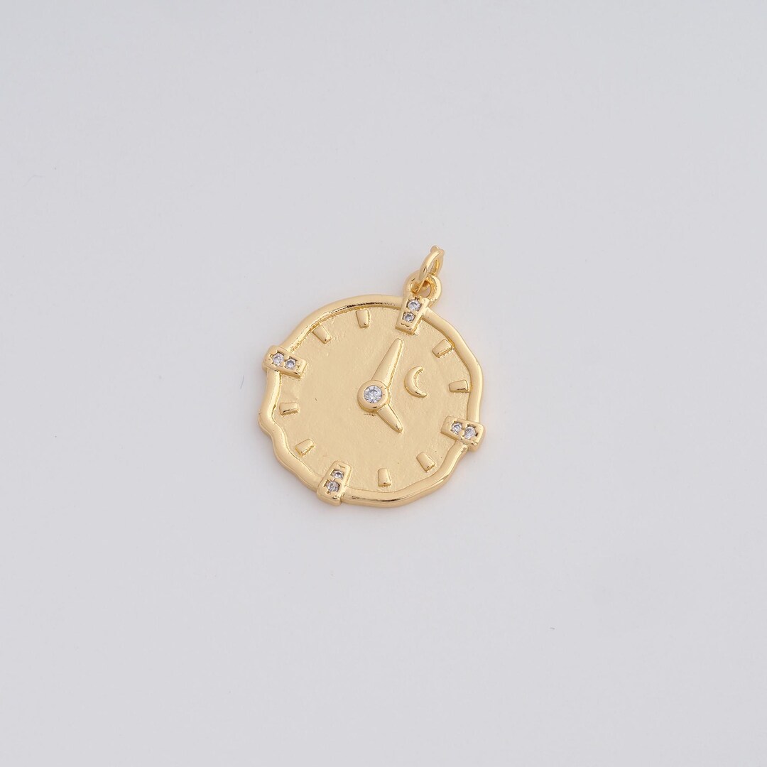 18K Gold Filled Clock Pendant Dainty CZ Clock Charms for DIY Jewelry ...