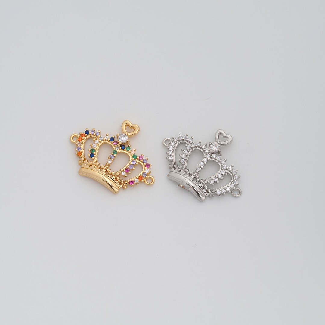 18K Gold Filled Heart Crown Connectors Dainty CZ King Crown Connectors ...
