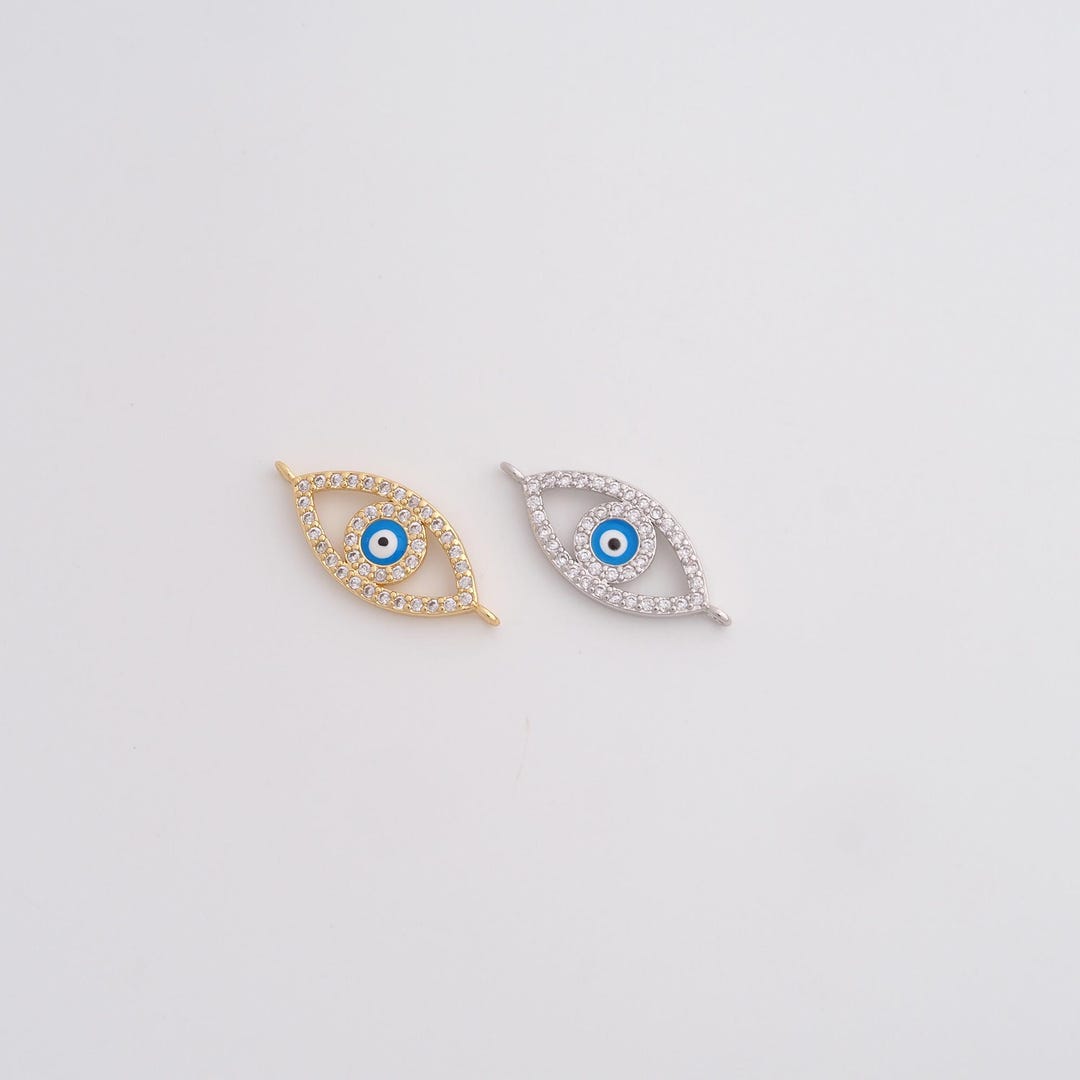 18K Gold Filled CZ Evil Eye Connectors Dainty Enamel Devil Eye ...