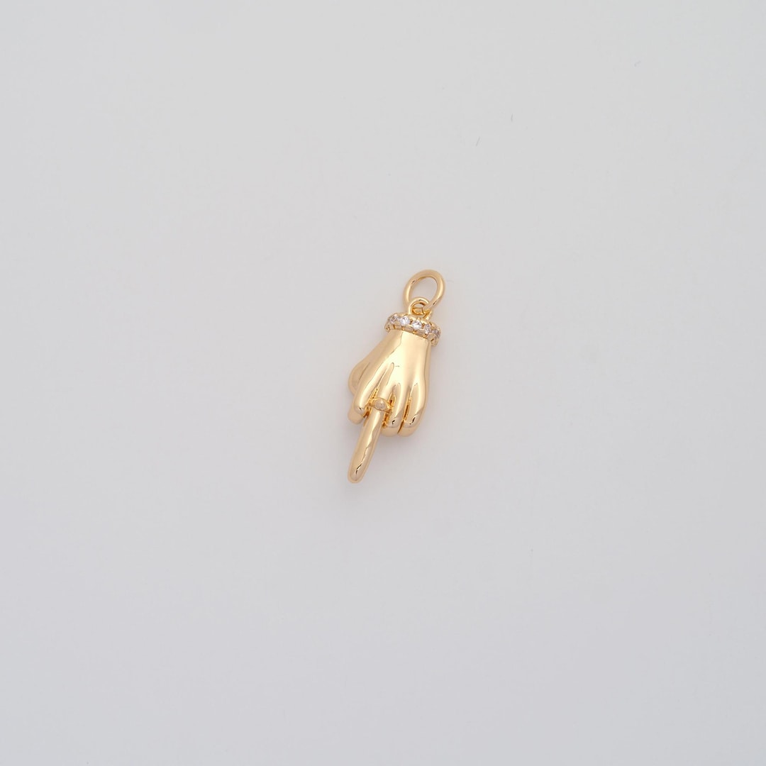 18K Gold Filled Middle Finger Pendant Dainty CZ Gesture Charms for DIY ...