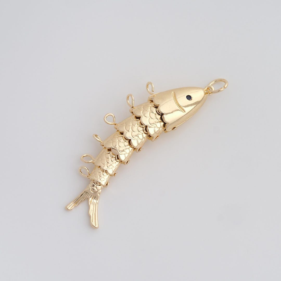 18K Gold Filled Movable 3D Articulated Fish Pendant Dainty CZ Fish ...