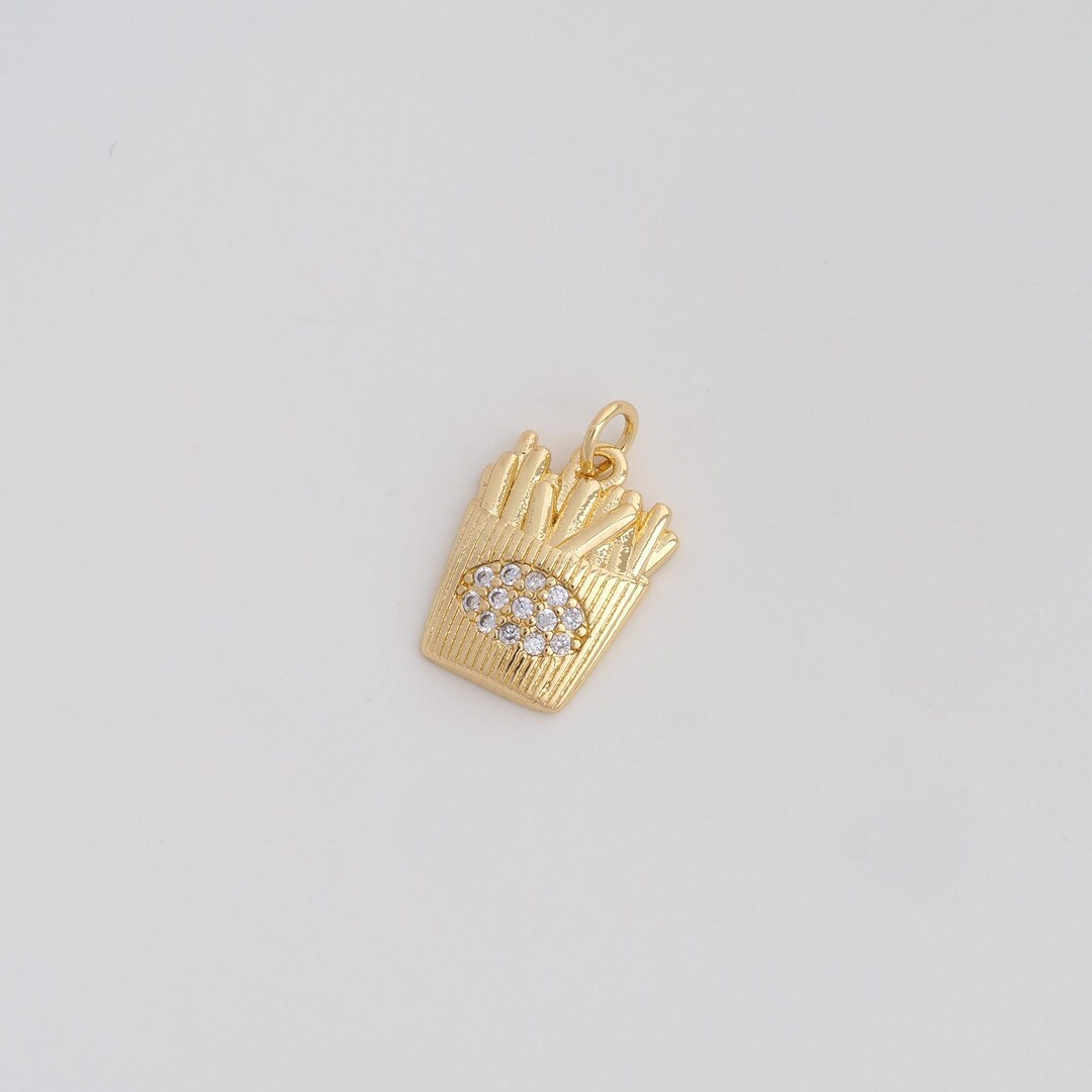18K Gold Filled French Fries Pendant Dainty CZ French Fries Charms for ...