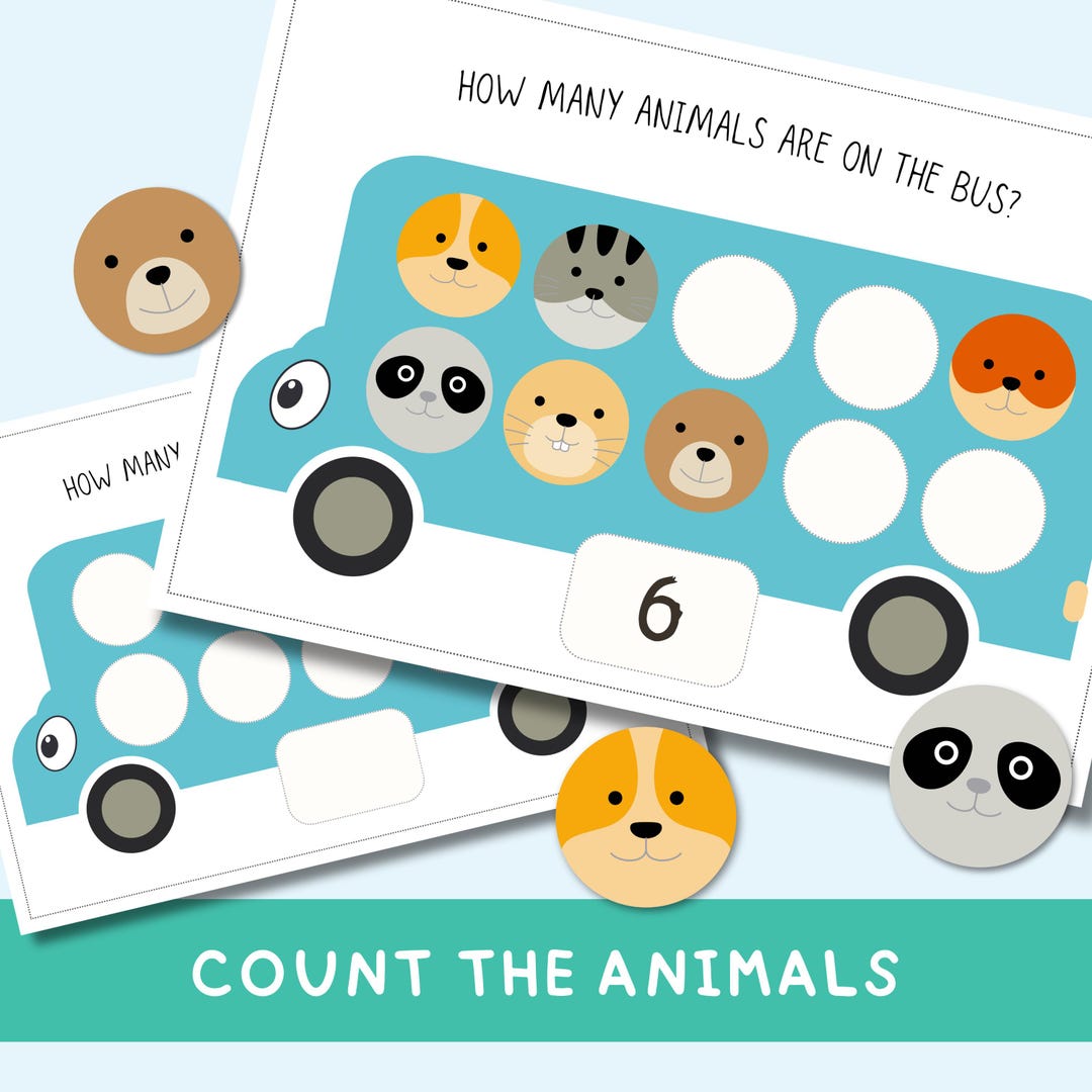 Count the Animals Numbers Matching Activity, Toddler Busy Book Page ...