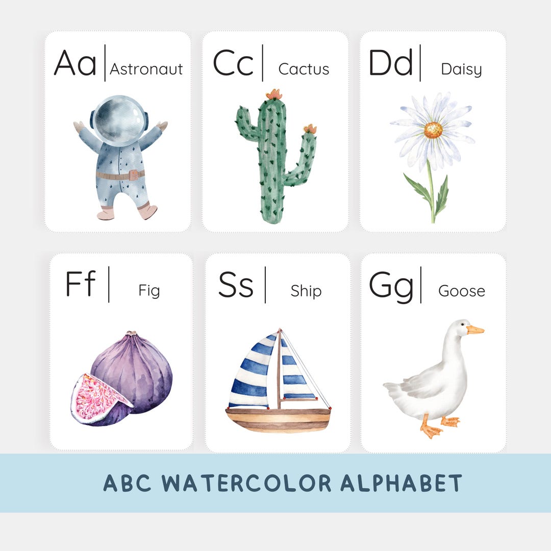 ABC Alphabet Flashcards Printable Watercolor ABC Cards Montessori Kids ...