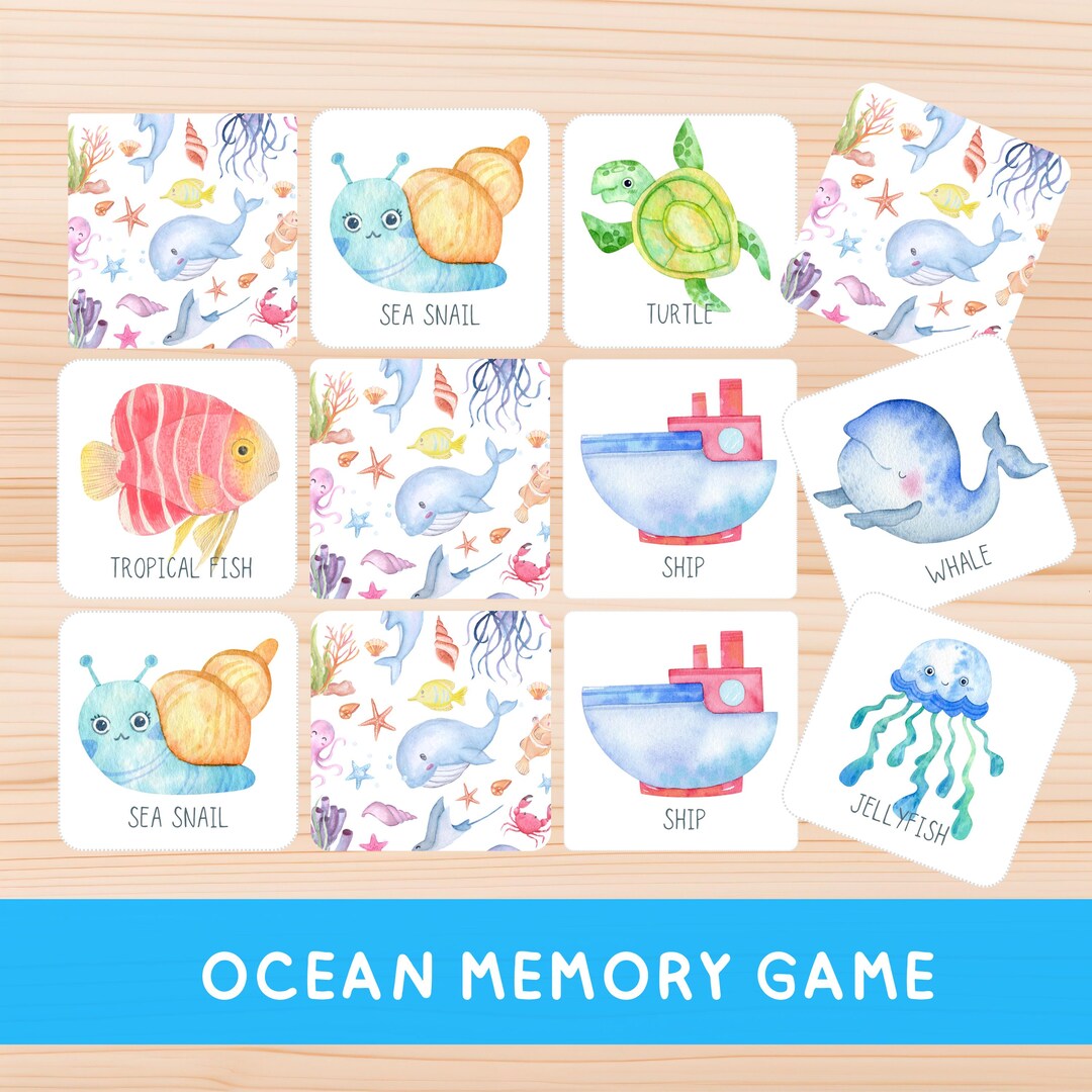 Ocean Memory Game, Printable Matching Game for Kids, Nature-inspired ...