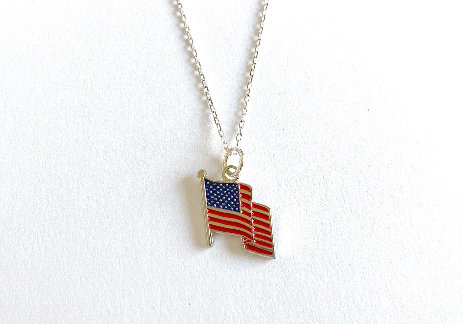 American Flag Charm Necklace Patriotic American Flag - Etsy