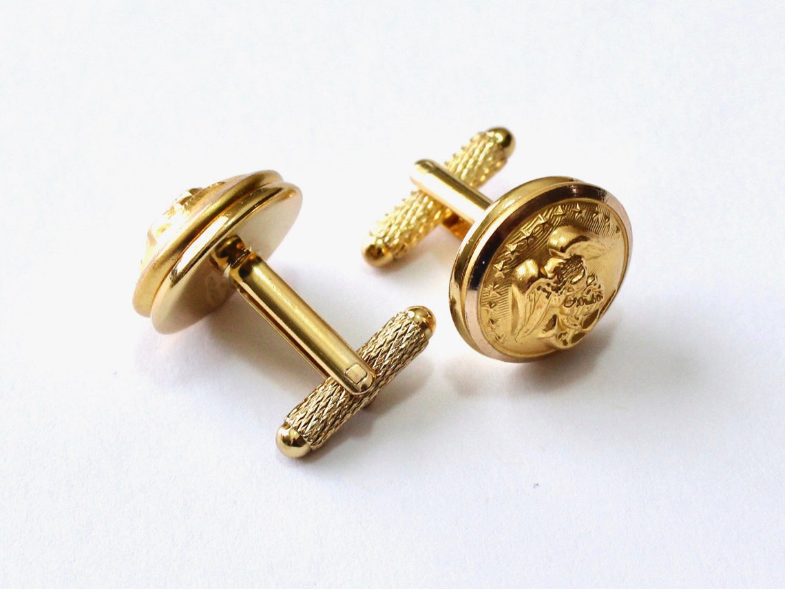 Military Button Gold Cuff Links West Point Cadet Veteran Dad | Etsy