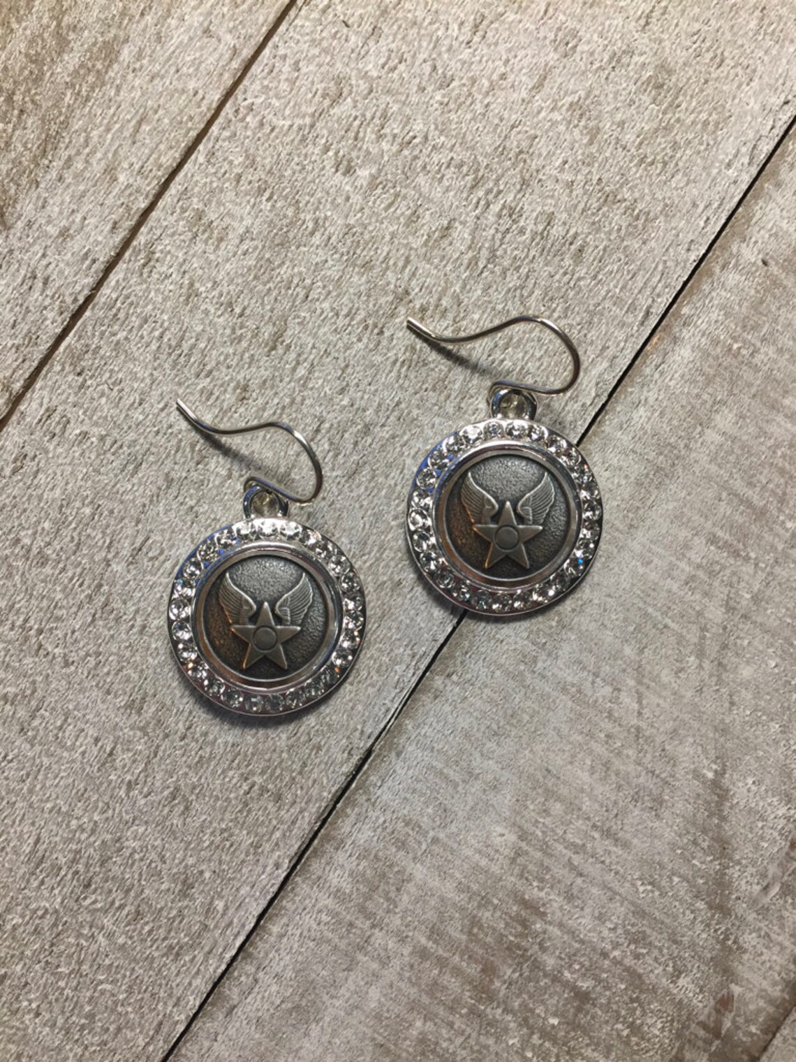 Military Button Earrings Small Rhinestone Earring Army | Etsy