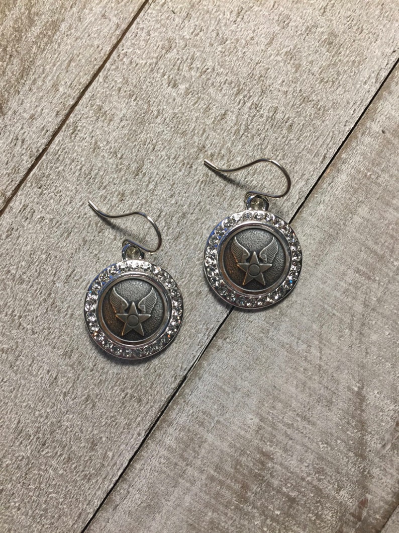 Military Button Earrings Small Rhinestone Earring Army | Etsy