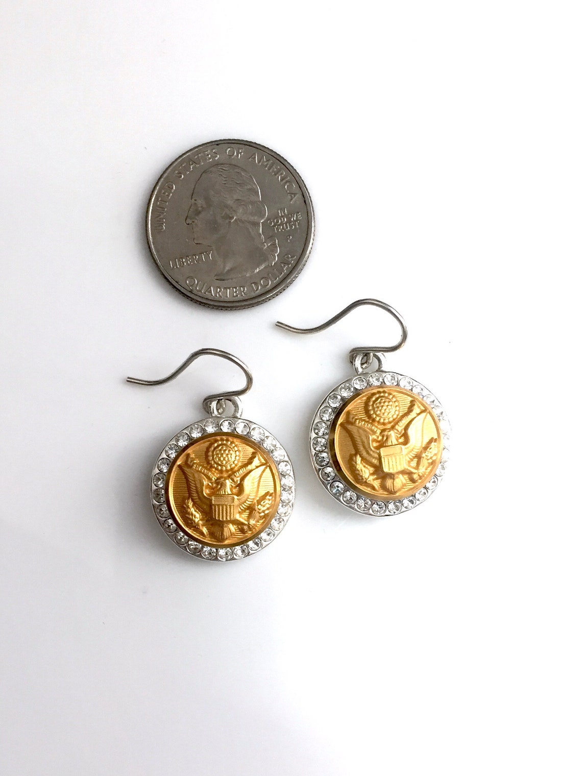 Military Button Earrings Small Rhinestone Earring Army | Etsy