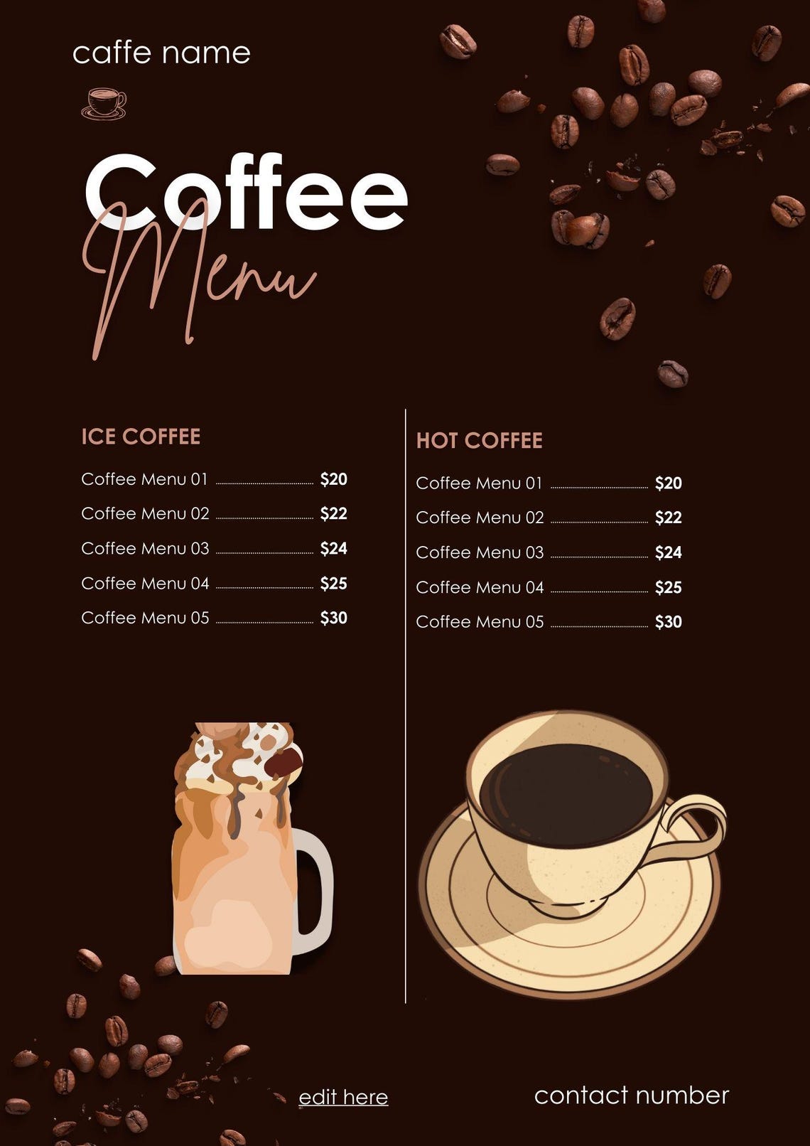Editable Cafe Menu Canva Template - Etsy