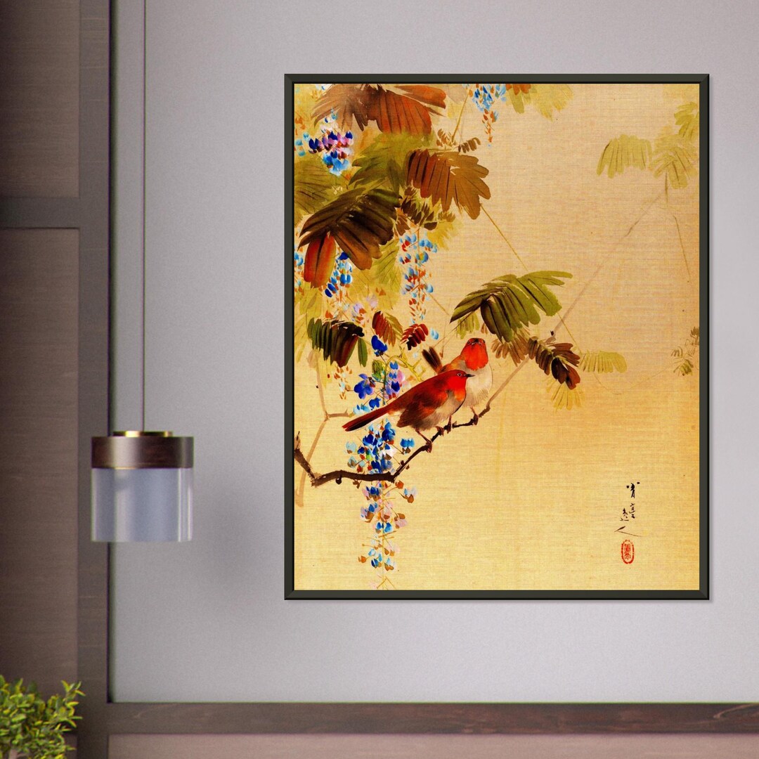 Restored Watanabe Seitei Bird Art Print 1887 - Birds Flowers Blossoms ...