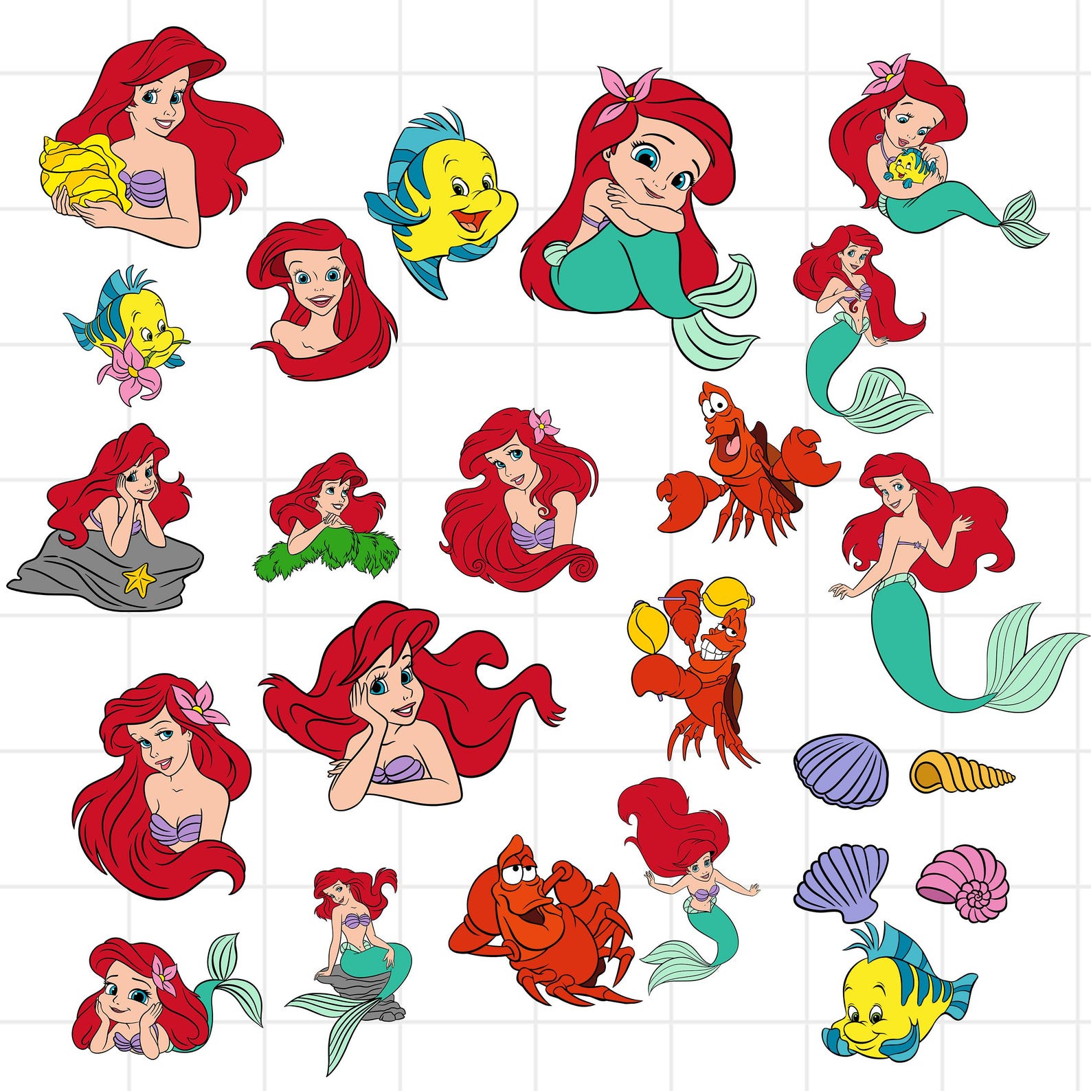 The Little Mermaid Clipart Bundle Png Svg, Ariel, Cartoon Sublimation ...
