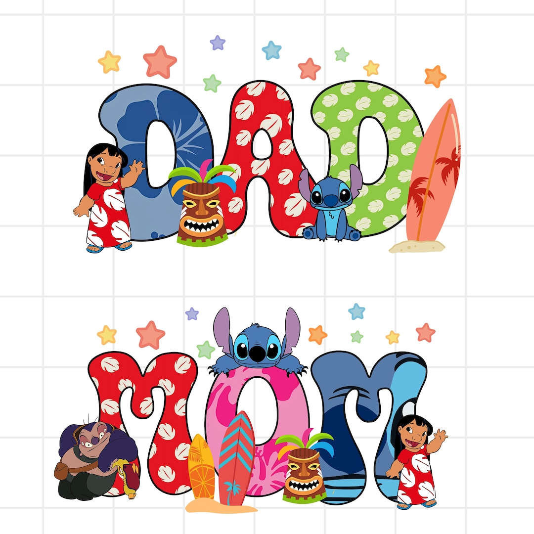 Stitch Mom Dad Png, Mom Cartoon Movie Png, Family Vacation Png, Retro ...