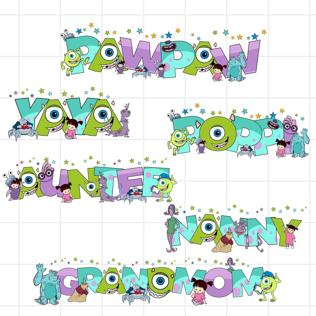 Yaya Auntee Nanny Grandmom Pawpaw Poppi Monsters PNG, Birthday Monster ...