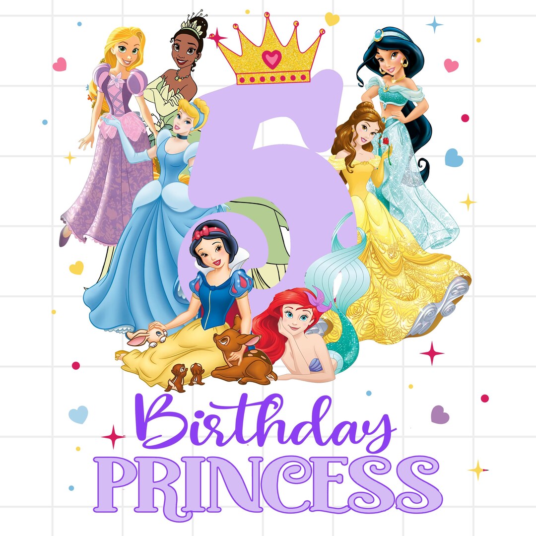 5rd Birthday Princess PNG, Disney Inspired Princess Birthday Design ...