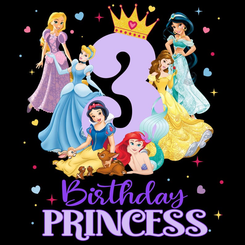 3rd Birthday Princess PNG, Disney Inspired Princess Birthday Design ...