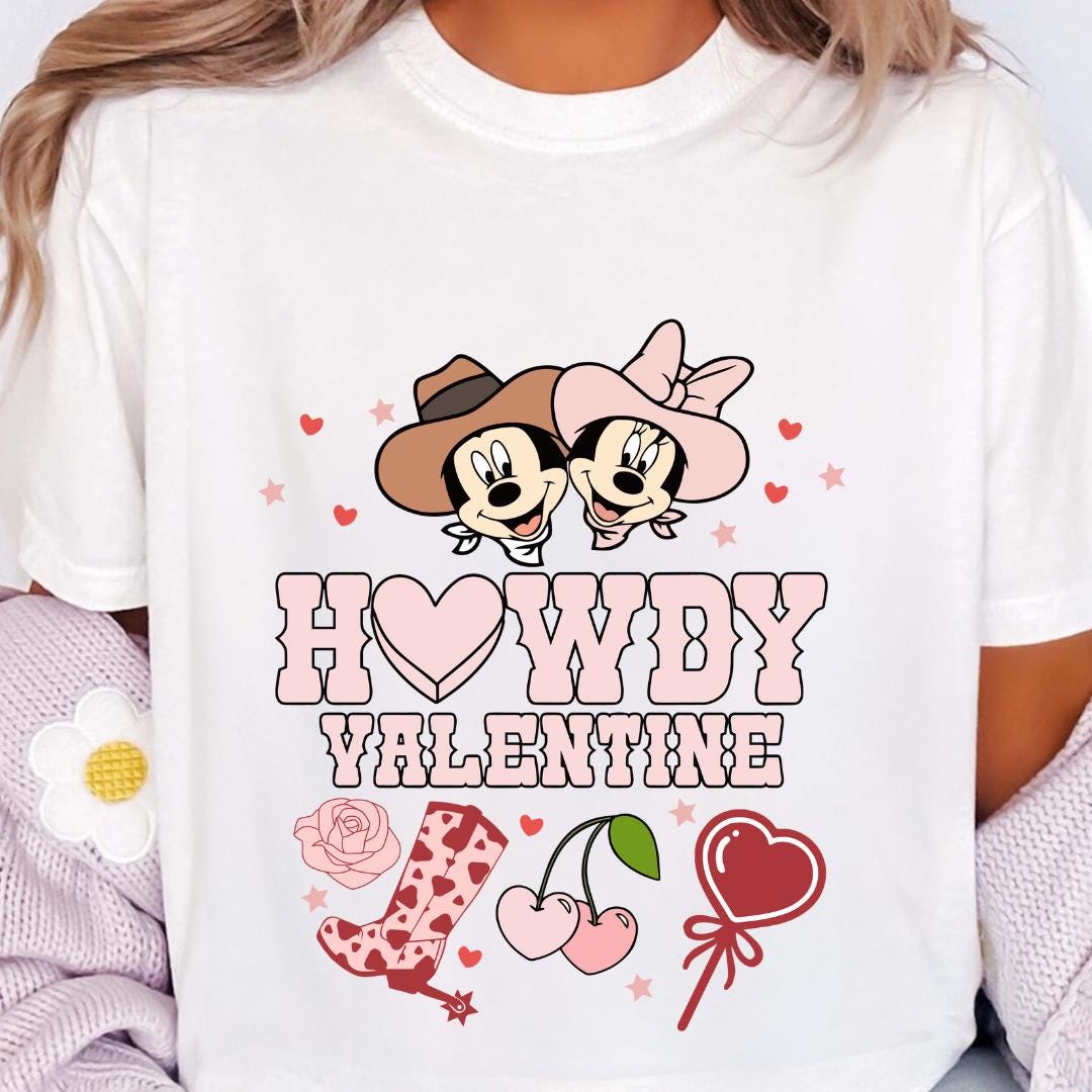 Mickey and Minnie Howdy Valentine’s Day Png Sublimation Design, Mouse ...