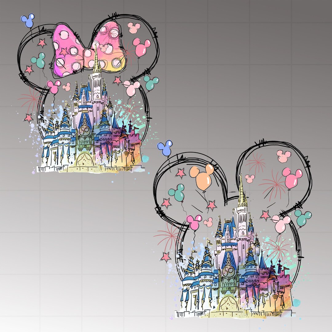 Watercolor Mouse Castle Png Bundle, Mouse Ear Castle Png, Retro ...