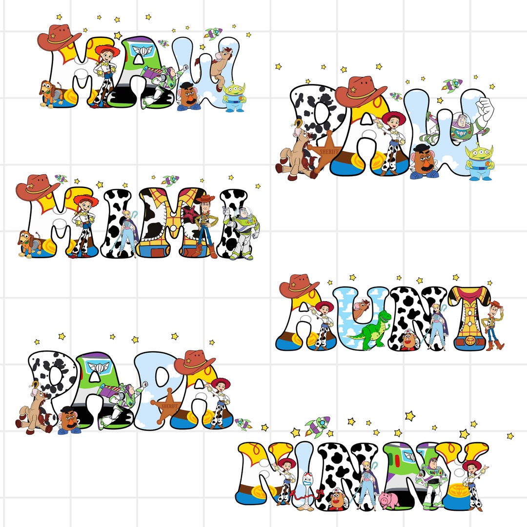 Toy Story Family PNG Bundle, Papa, Mimi, Aunt, Paw, Maw, Disney Pixar ...
