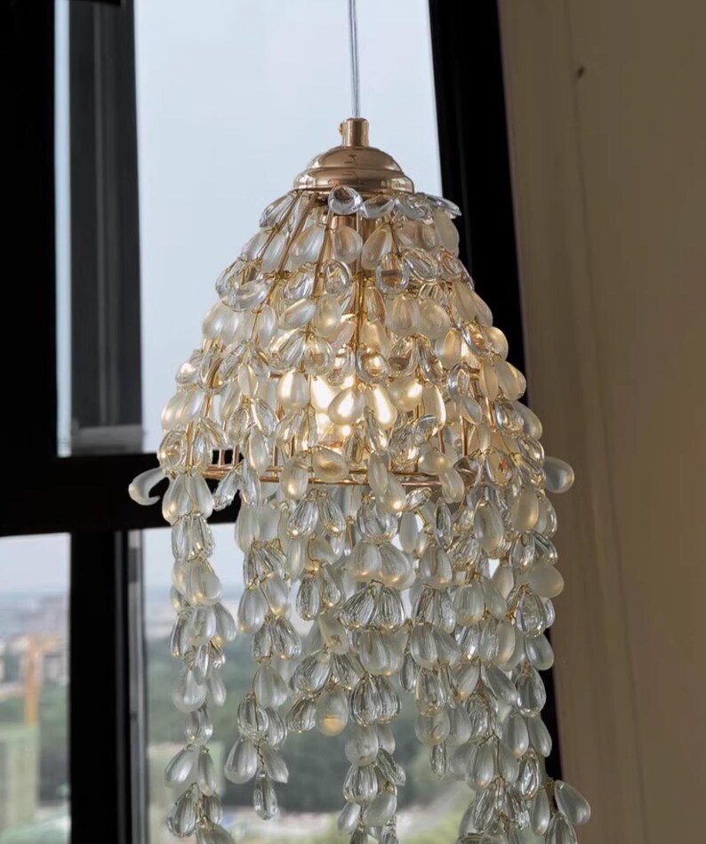 Handcrafted Teardrop Glass Pendant Light Adjustable Hanging Lamp for ...