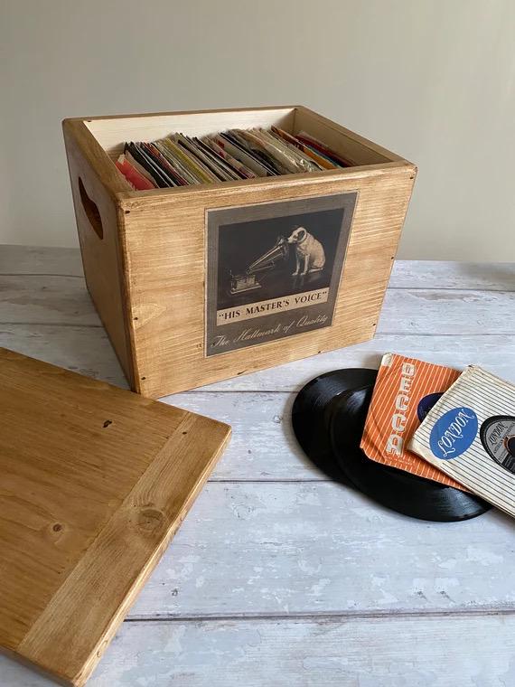 Handcrafted Wooden Vinyl Record Box, Holds up to 50 Lps. Elegant Design ...