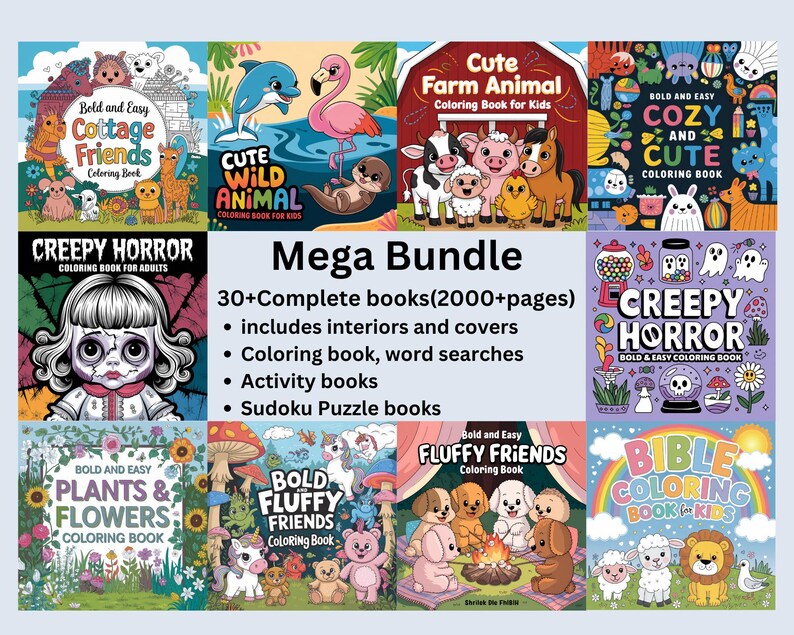 Mega Bundle Coloring Book, 30+ Complete Editable Books Including ...