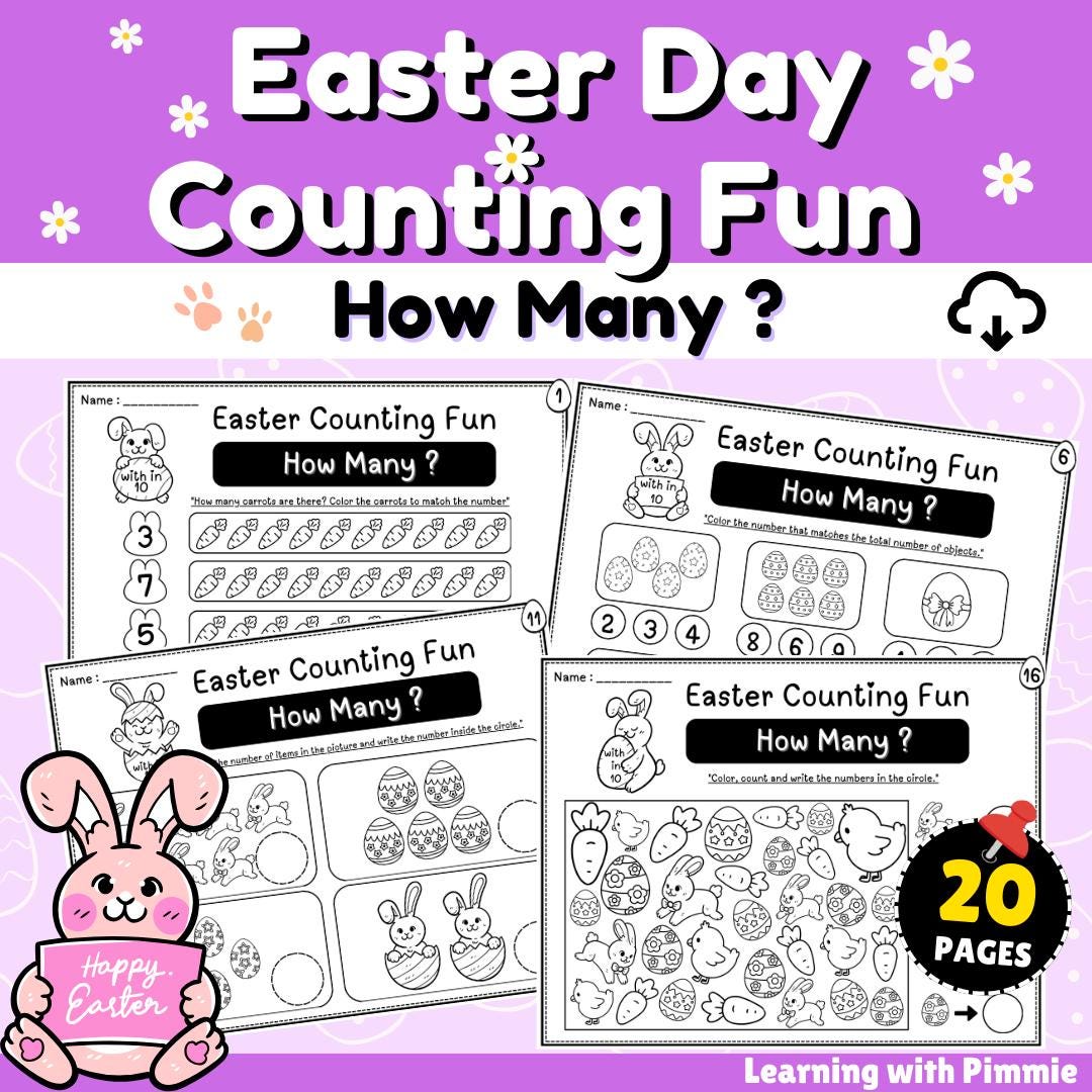 Easter Counting Fun Within 10 Worksheets, How Many? Printable for ...