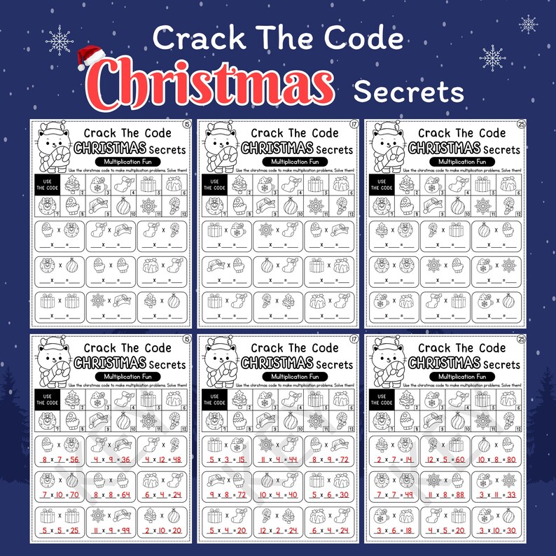 Crack the Code Christmas Multiplication Worksheets | Holiday Math ...