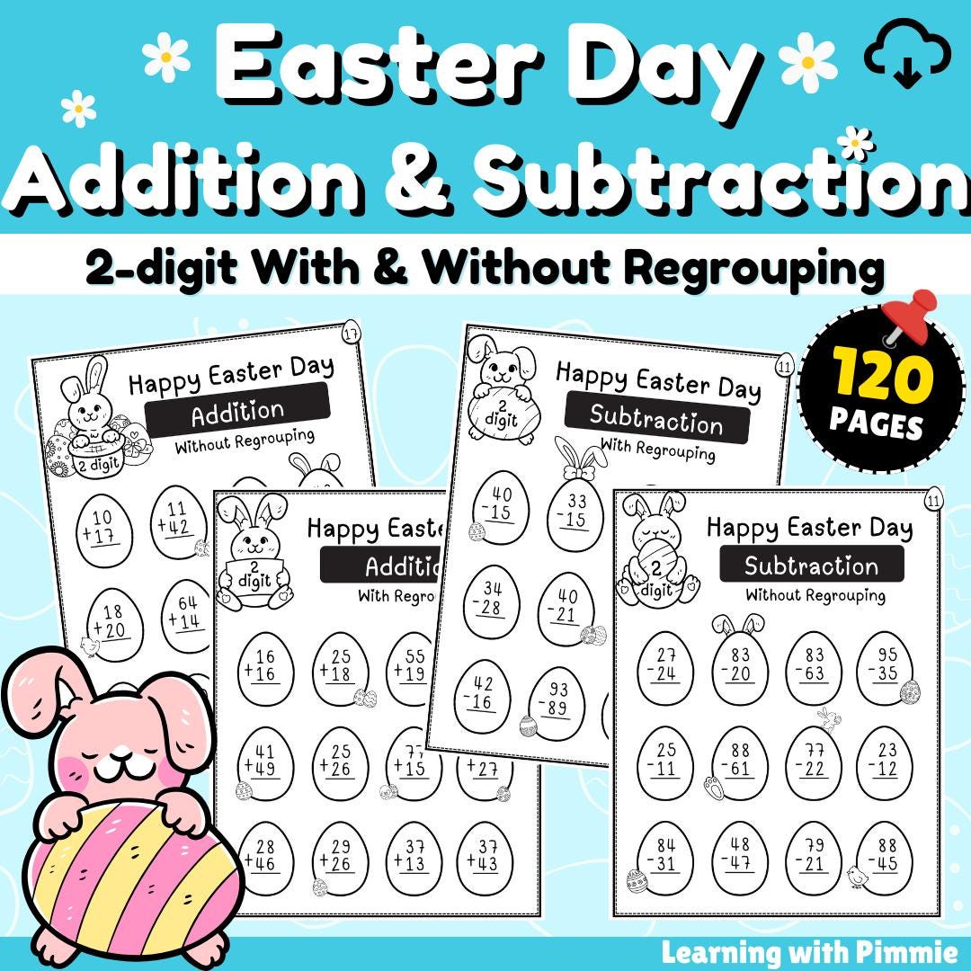 Easter Day Math 2-digit Addition and Subtraction (with and Without ...